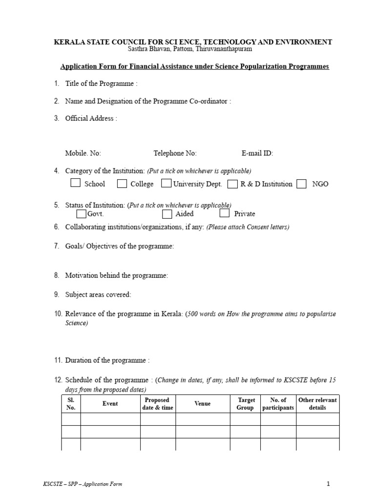 KSCSTE Financial Assistance Application | PDF | Computers