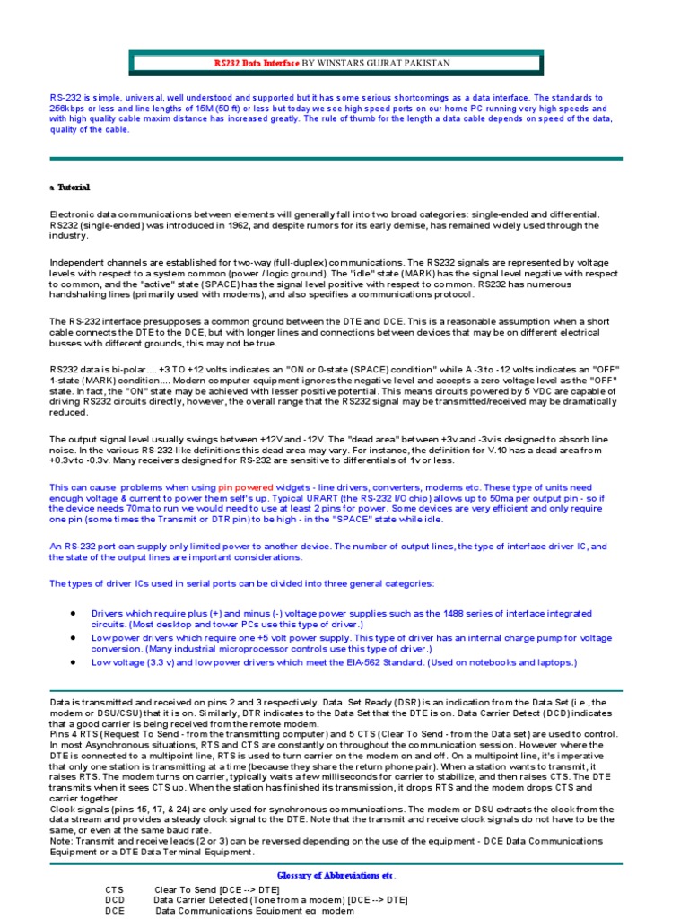 Rs 232 Tutorial | PDF | Coaxial Cable | Telecommunications Equipment
