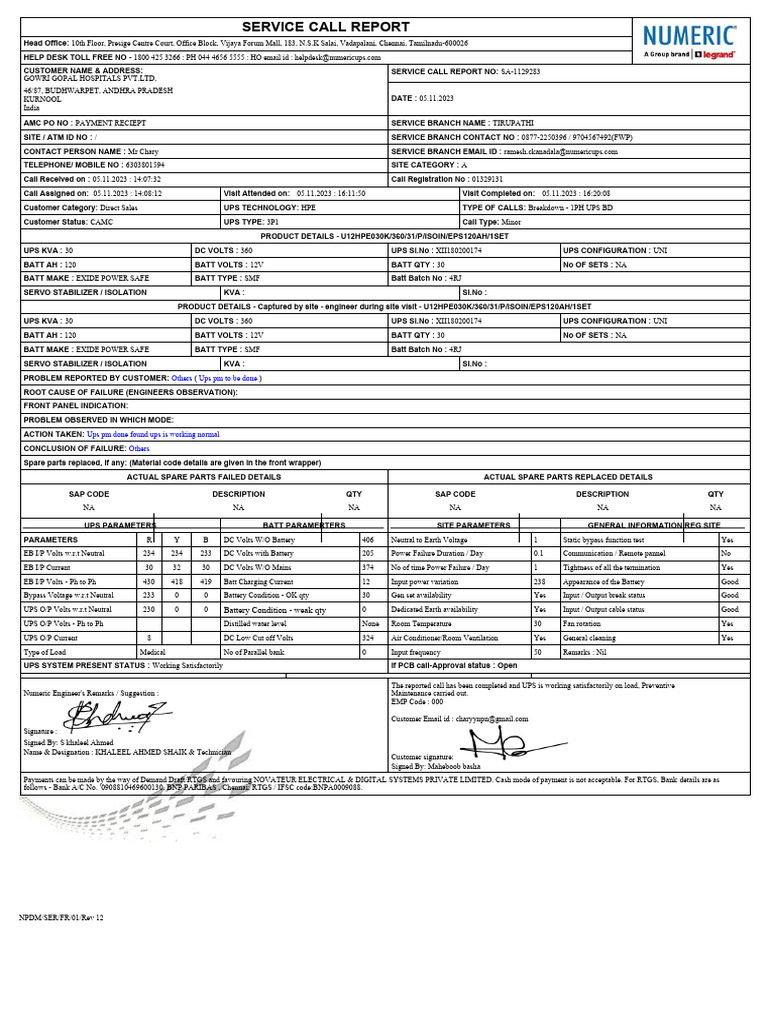 Service Report - Numeric 11.23 | PDF | Electrical Engineering | Electricity