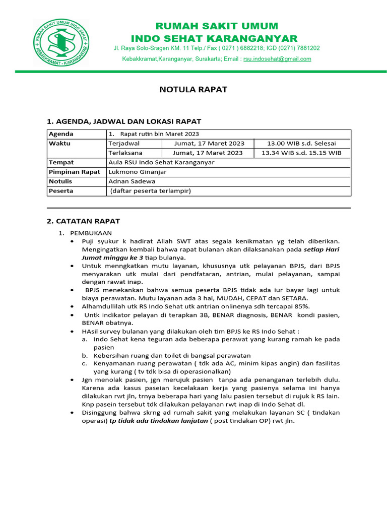Contoh Notulen Rapat | PDF