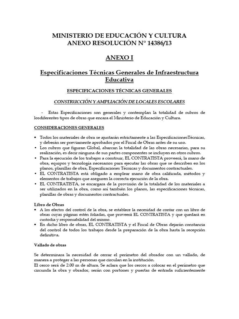 Especificaciones T Cnicas para Infraestructura Escolar Word Ultimo ... Especificaciones T Cnicas para Infraestructura Escolar Word Ultimo ...