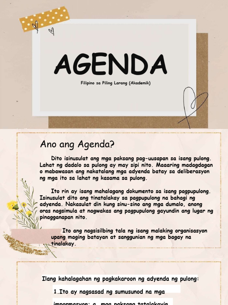 Agenda Sa Piling Larang | PDF