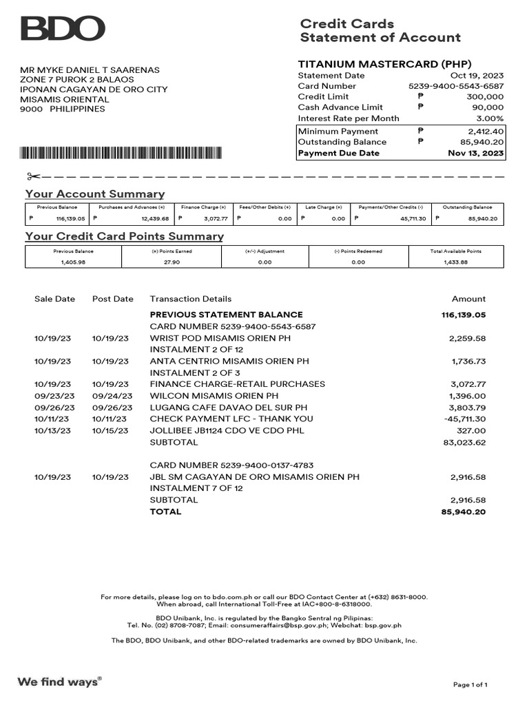 10 StatementOfAccount-October2023 | PDF | Credit Card | Payments