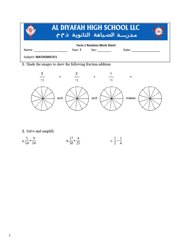 Yr7 Revision Worksheet Term 1 Answers | PDF | Mathematics | Arithmetic