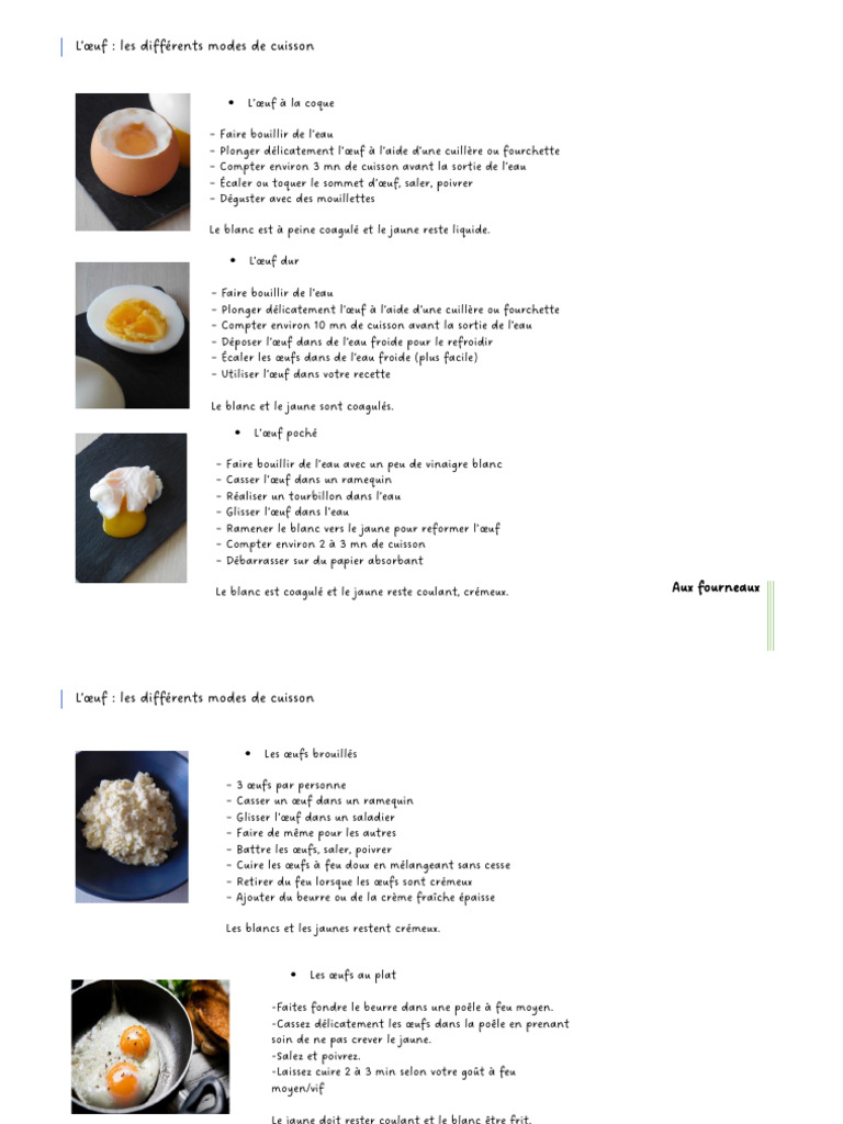 Modes de cuisson des œufs expliqués | PDF | Plats à base de viande ...