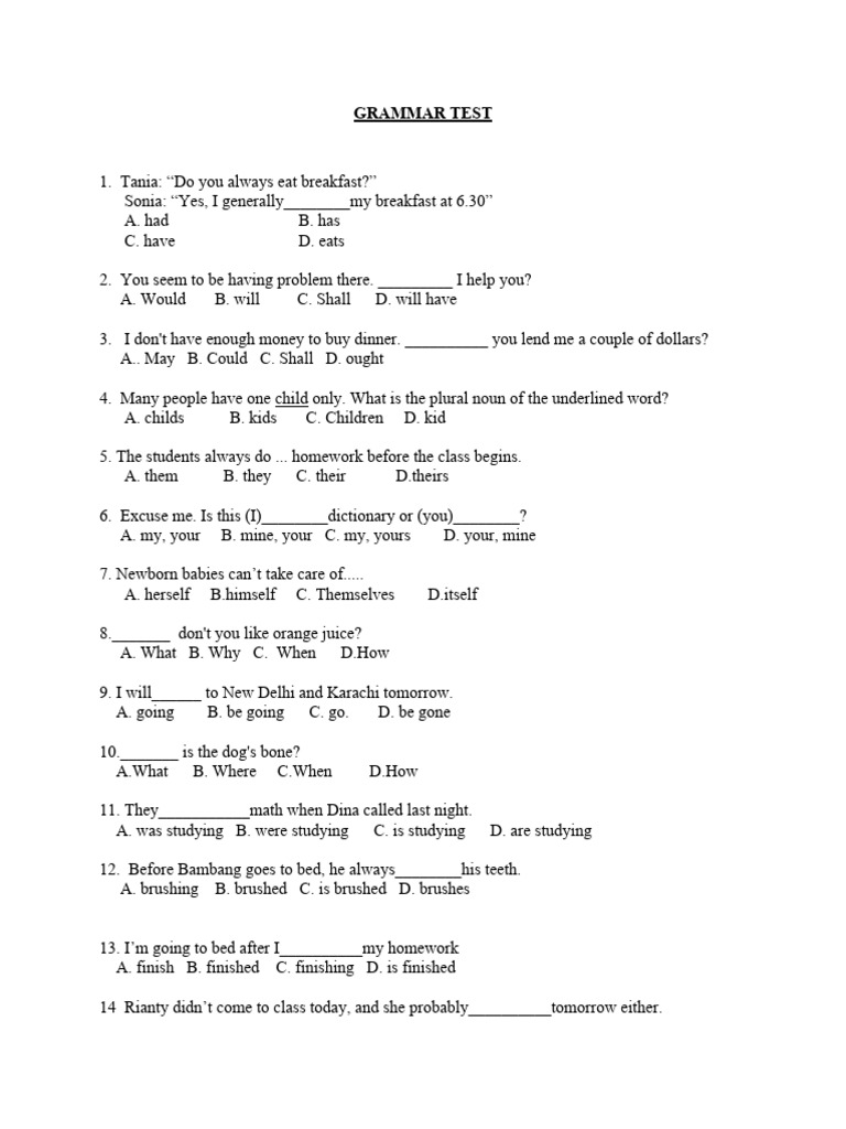 Grammar Test | PDF | Adjective | Adverb