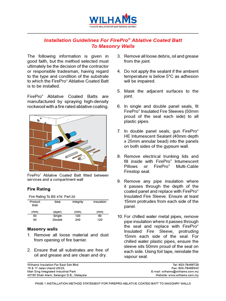 FirePro® Ablative Coated Batt Installation Method Statement Masonry ...