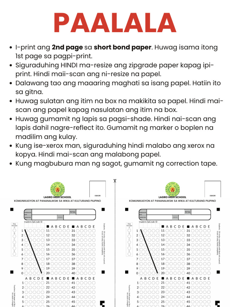 Zipgrade Answer Sheet 50 Items | PDF