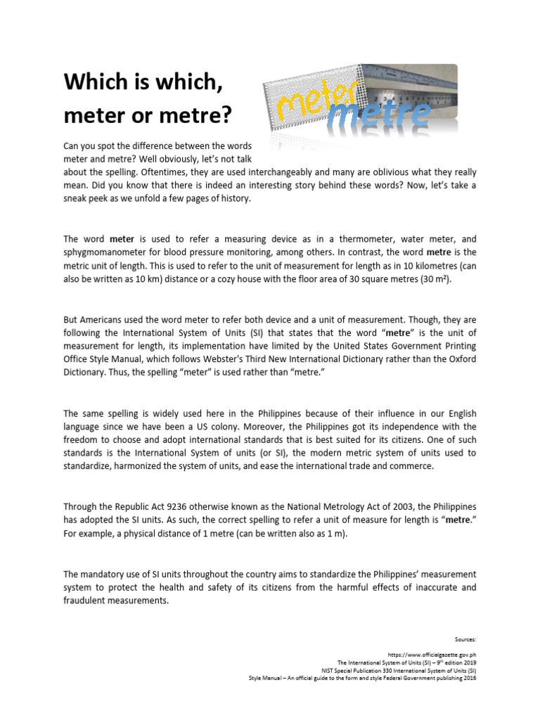 Article On Meter or Metre | Download Free PDF | Metre | Measurement