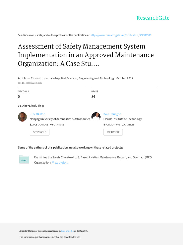 Assessment of Safety Management System Implementation in An Approved Maintenance Organization: A ...