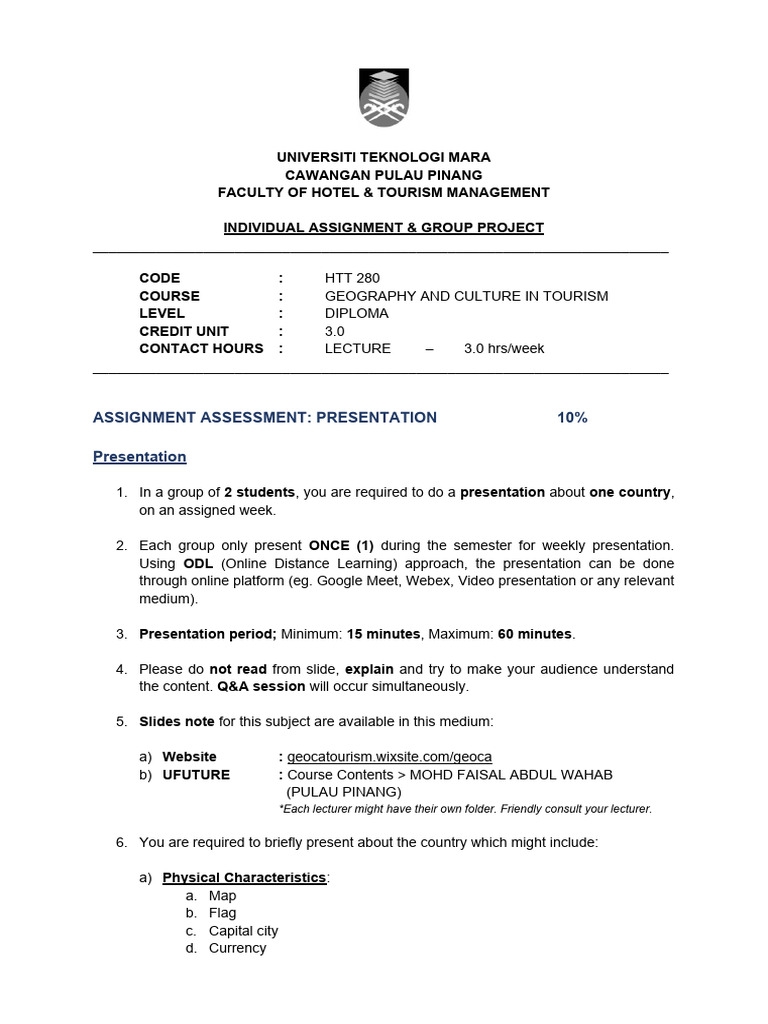 HTT280 Assignment Instructions - Mar - Aug 2023 - UiTMCPP | PDF | Fluency | Asia
