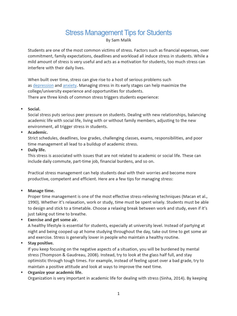 Stress Management Tips for Students | PDF | Stress (Biology ...