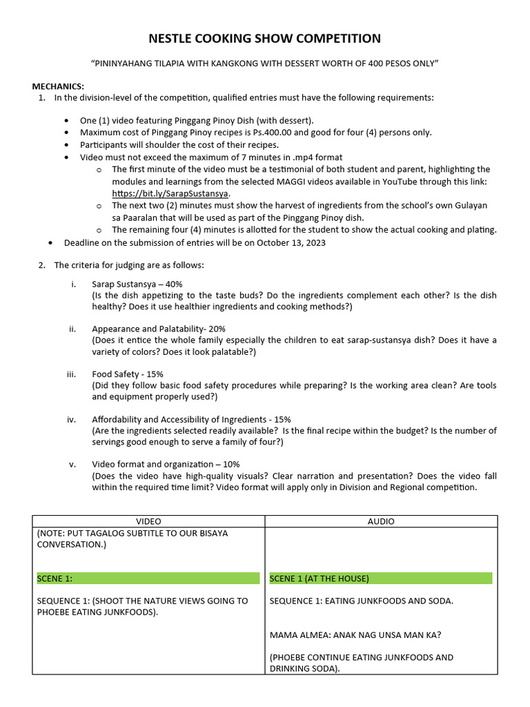 Nestle Cooking Show Competition Guide | PDF | Recipe | Cooking