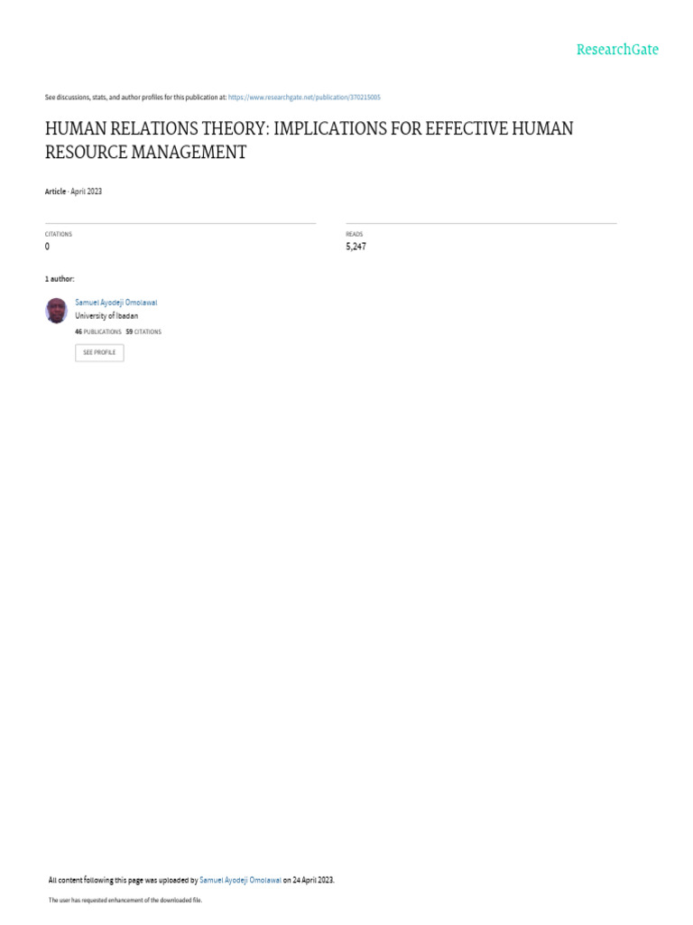 HUman Relations Theory | PDF | Motivational | Motivation