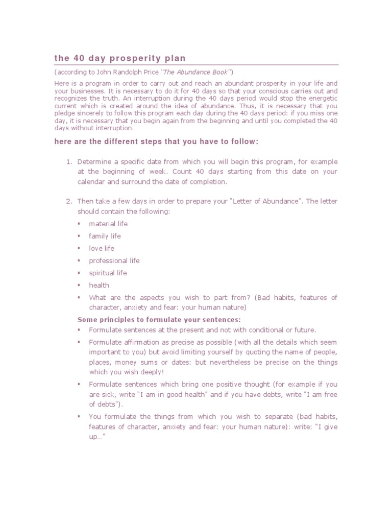 The 40 Day Prosperity Plan | Download Free PDF | Consciousness | Conscience