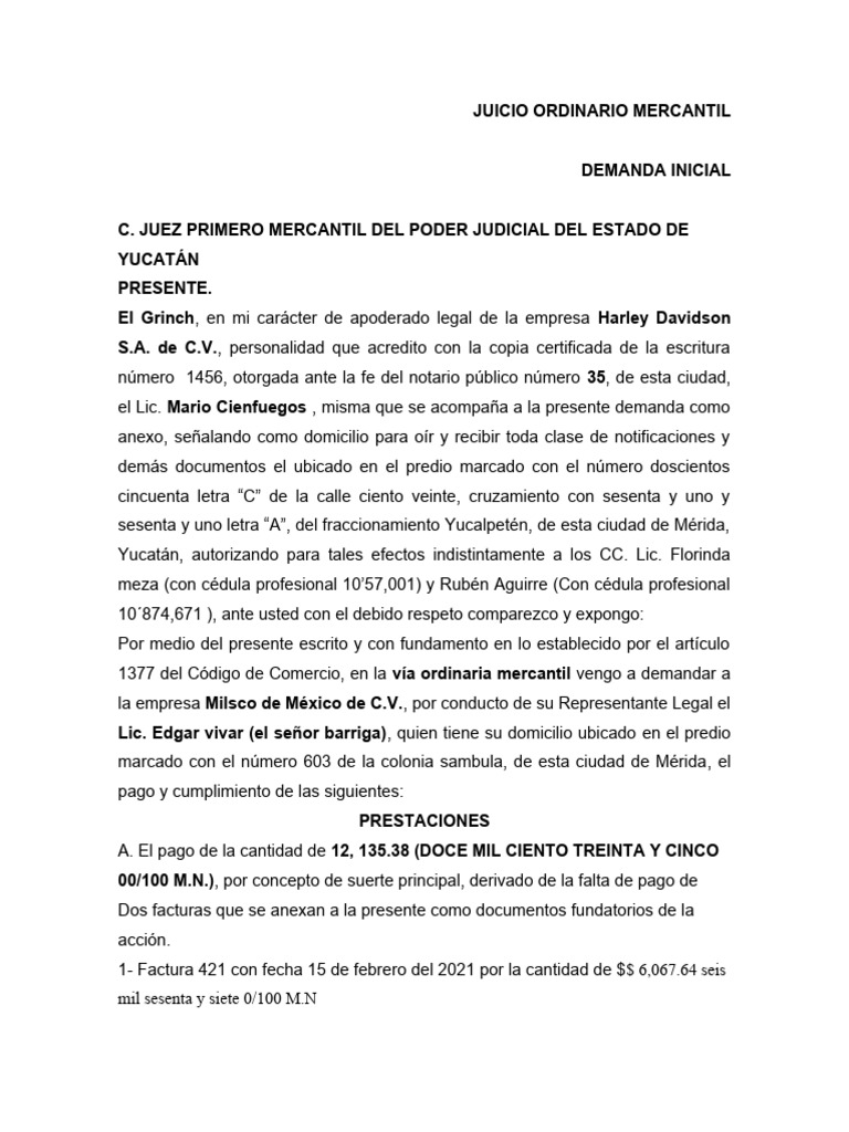 Demanda Mercantil | PDF | Demanda judicial | Factura Demanda Mercantil | PDF | Demanda judicial | Factura