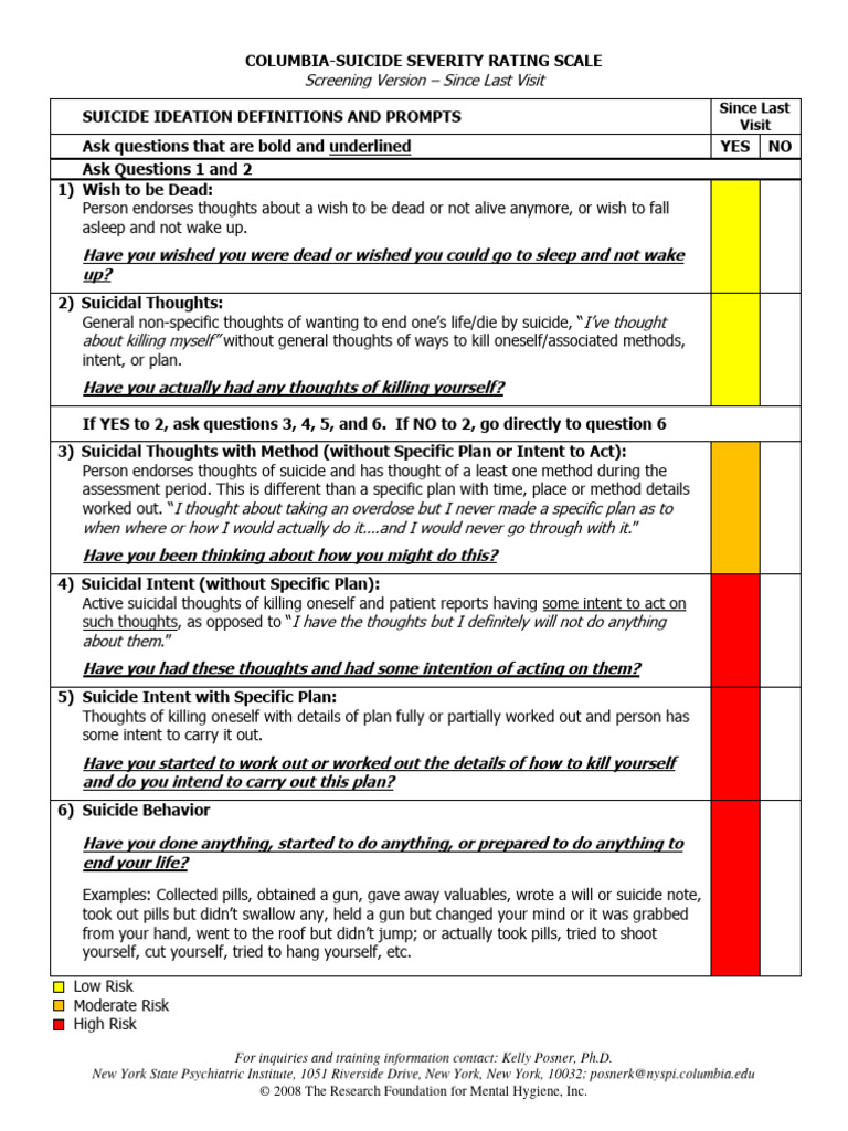 C SSRS Clinical Practice Screener Since Last Visit 2017 | PDF | Suicide ...