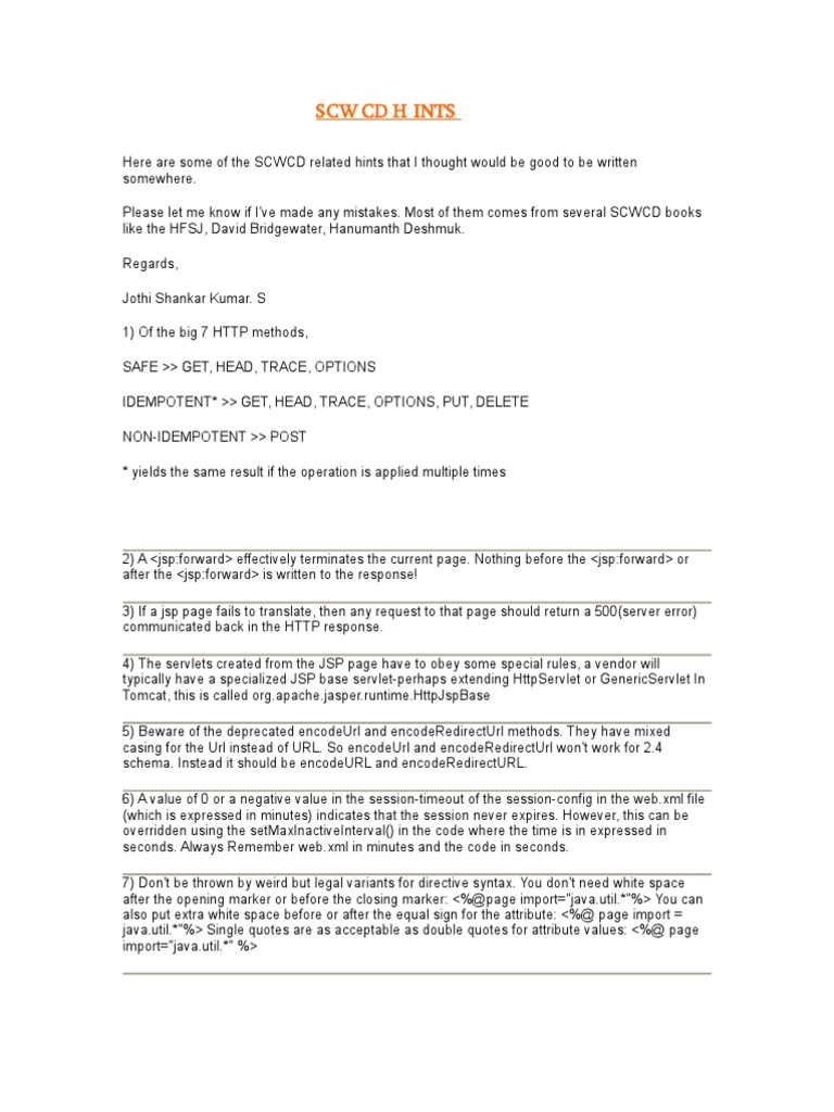 SCWCD Hints | PDF | Java Server Pages | Java Servlet