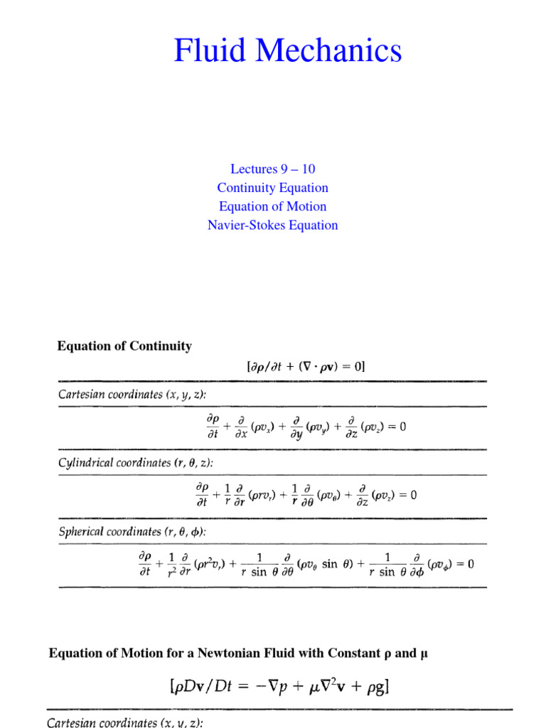 Fluid Mechanics: Continuity & Navier-Stokes | PDF | Piston | Fluid Dynamics