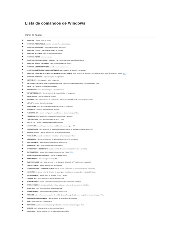 Lista de Comandos de Windows | Microsoft Windows | Windows XP
