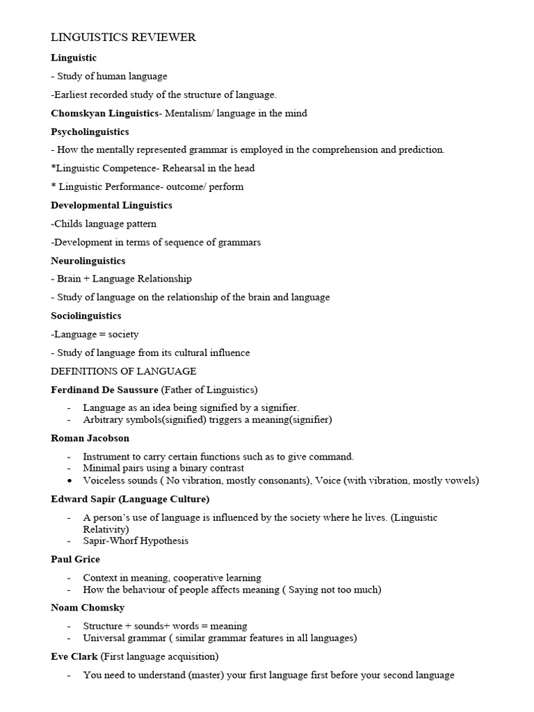 Linguistics Reviewer | PDF | Linguistics | Human Communication