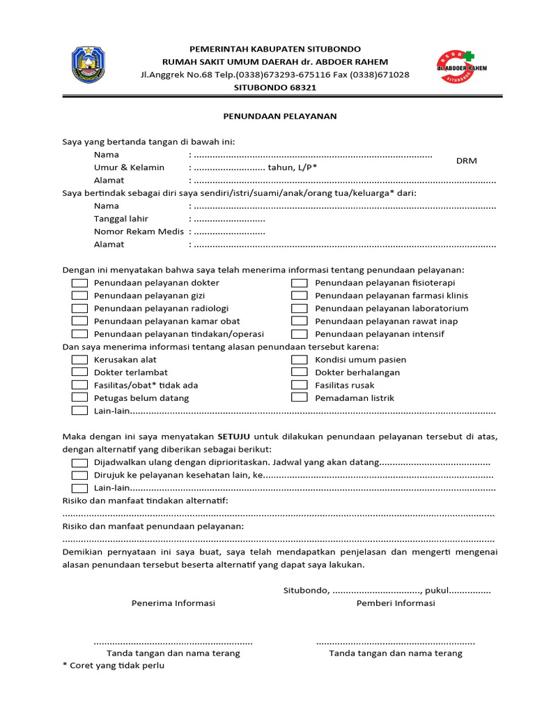 Form Penundaan Pelayanan | PDF