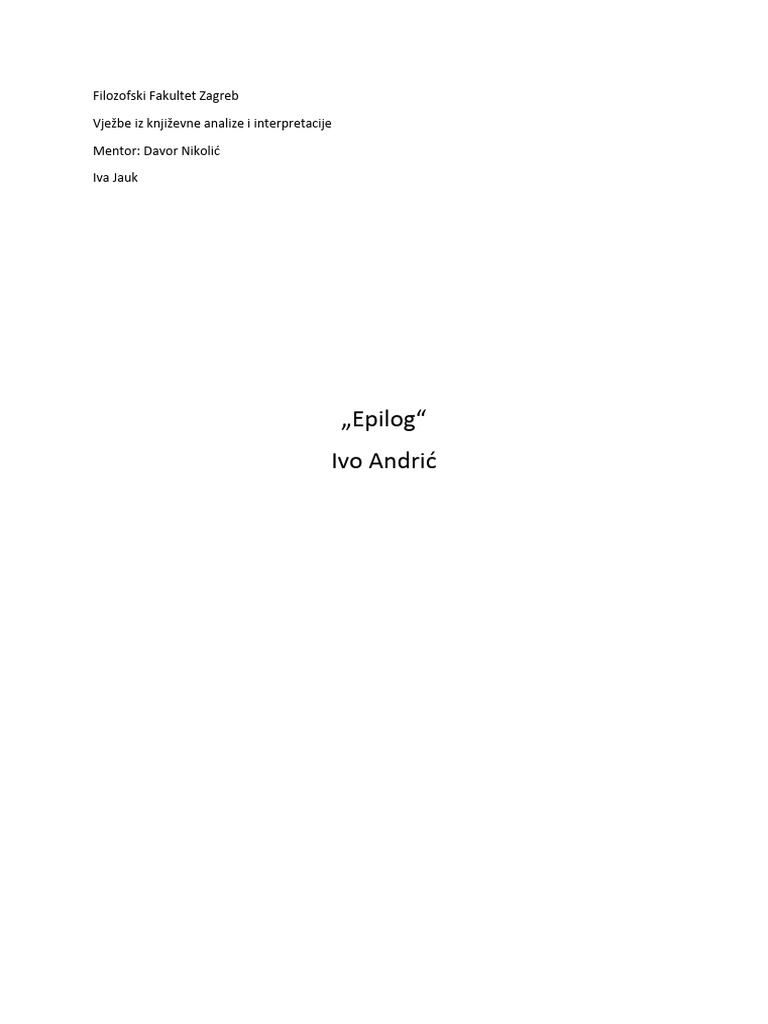 Ivo Andric Epilog - Seminarski Rad | PDF