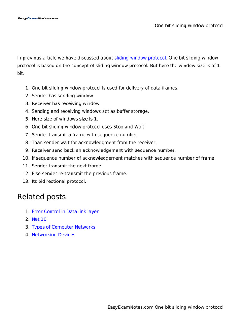 One Bit Sliding Window Explained | PDF