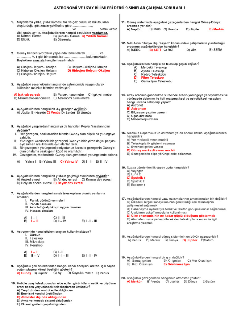Astronomi-Calisma-Sorulari (1) | PDF