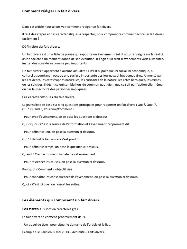 Rédiger un fait divers efficacement | PDF | Journaux