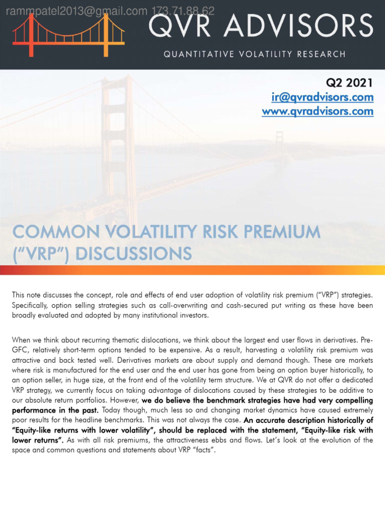 QVR Advisors - Common VRP Discussions | PDF | Option (Finance) | Put Option