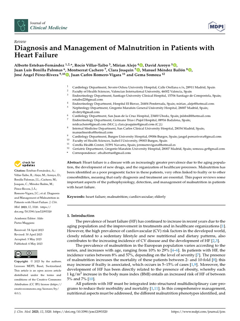 Diagnosis and Management of Malnutrition in Patients With Heart | PDF ...