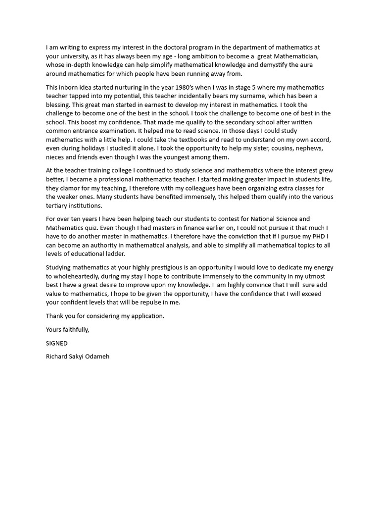 Richard Sakyi Odameh Application Letter - 063717 | PDF | Mathematics | Teachers