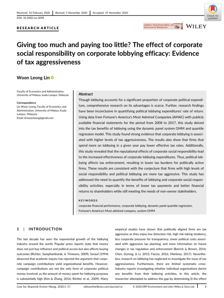 WOON Leong Lin | PDF | Regression Analysis | Corporate Social ...