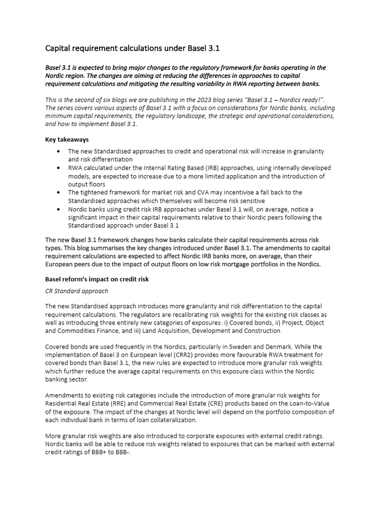 Capital Requirements Under Basel 3.1 | PDF | Operational Risk | Capital ...
