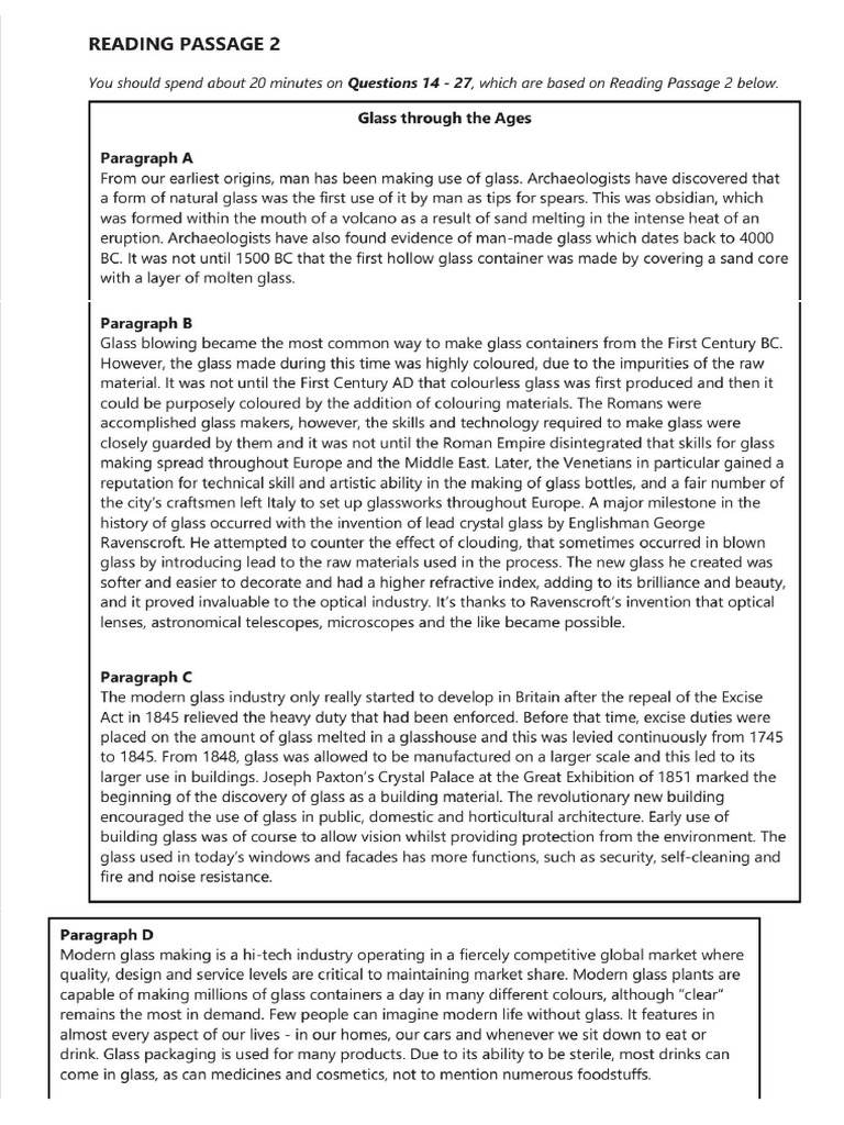 Reading Passage 2 - Glass Through the Ages (text) | PDF