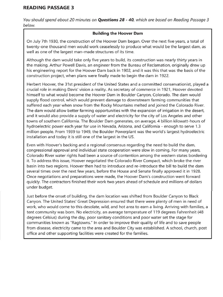 Reading Passage 3 - Building The Hoover Dam (Text) | PDF