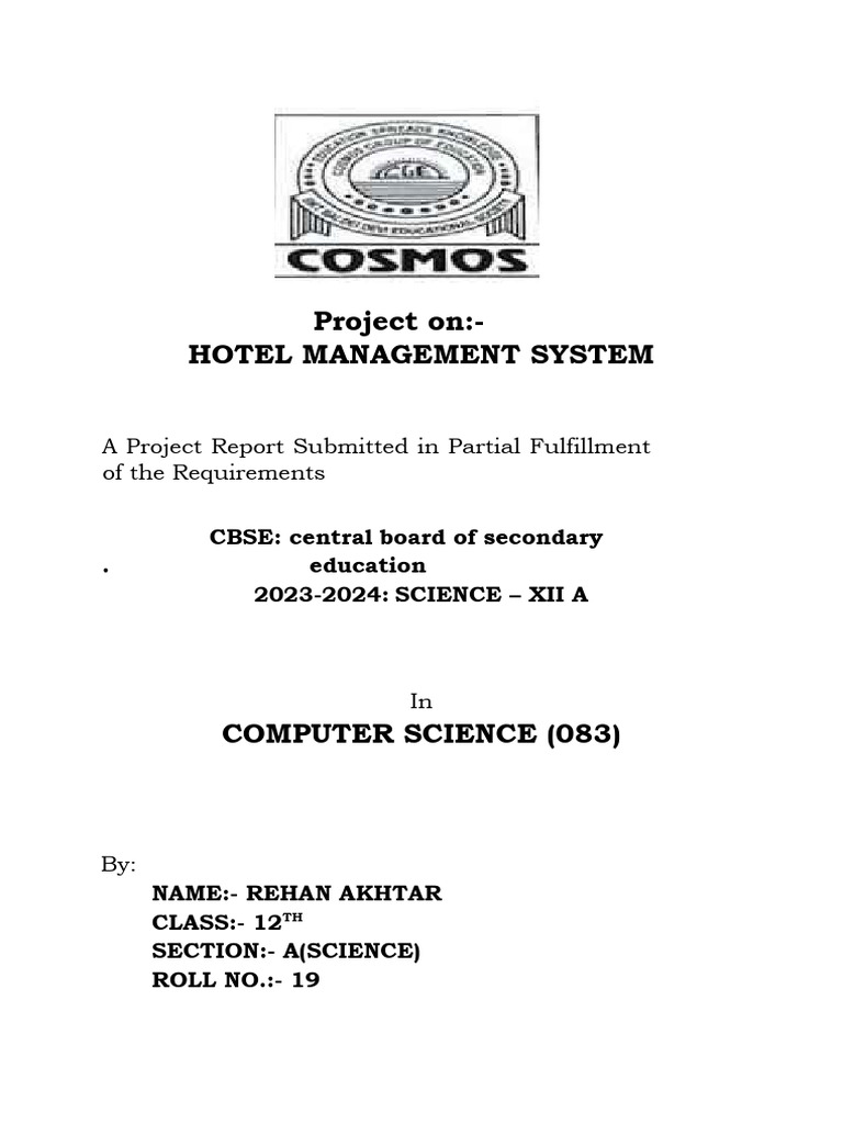 Hotel Management System Project Ready Pdf Computer Science Computer Engineering