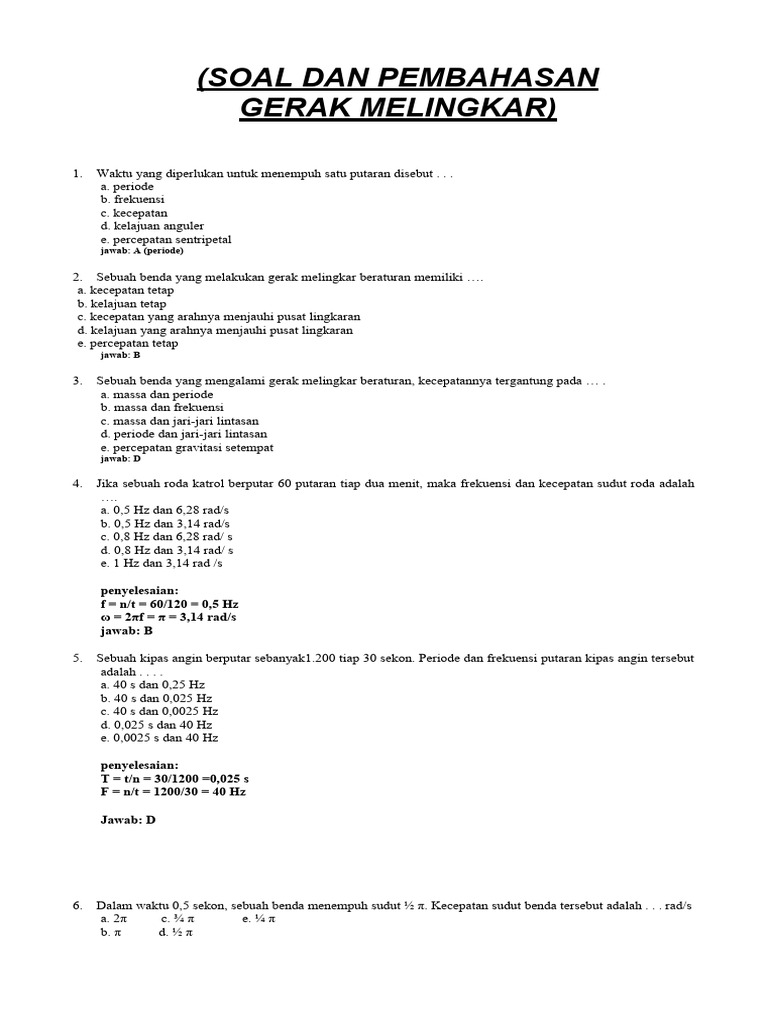 Soal Dan Pembahasan Gerak Melingkar | PDF