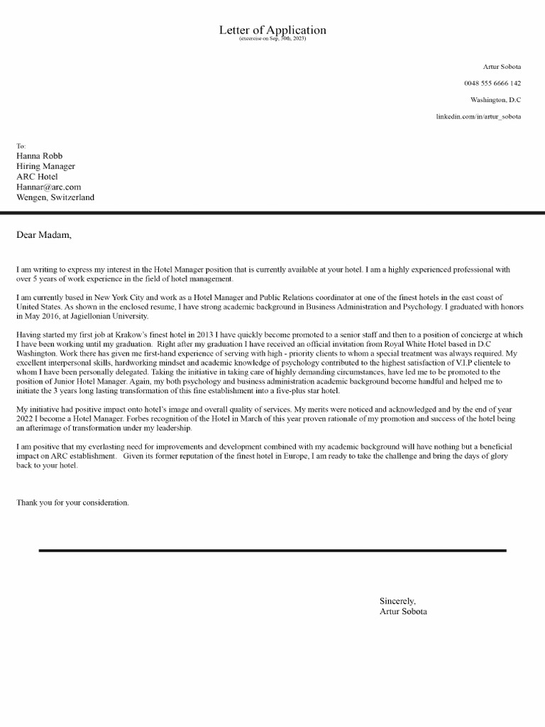 Letter of Application | PDF