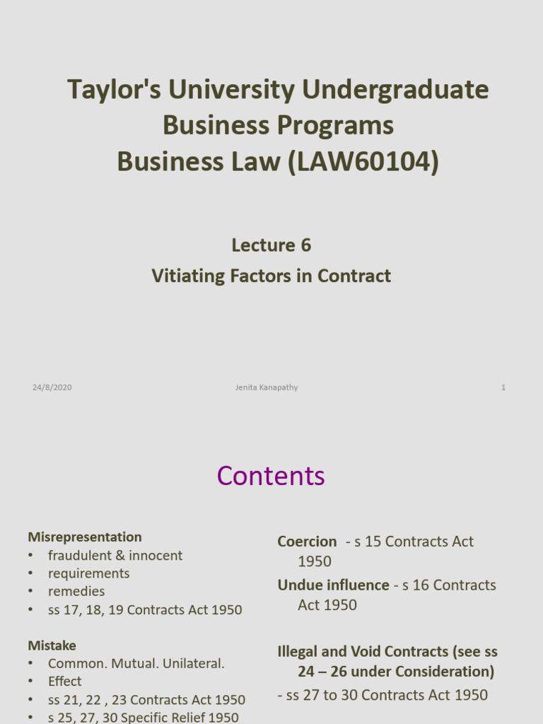 Lecture 6 Vitiating Factors. | PDF | Misrepresentation | Private Law