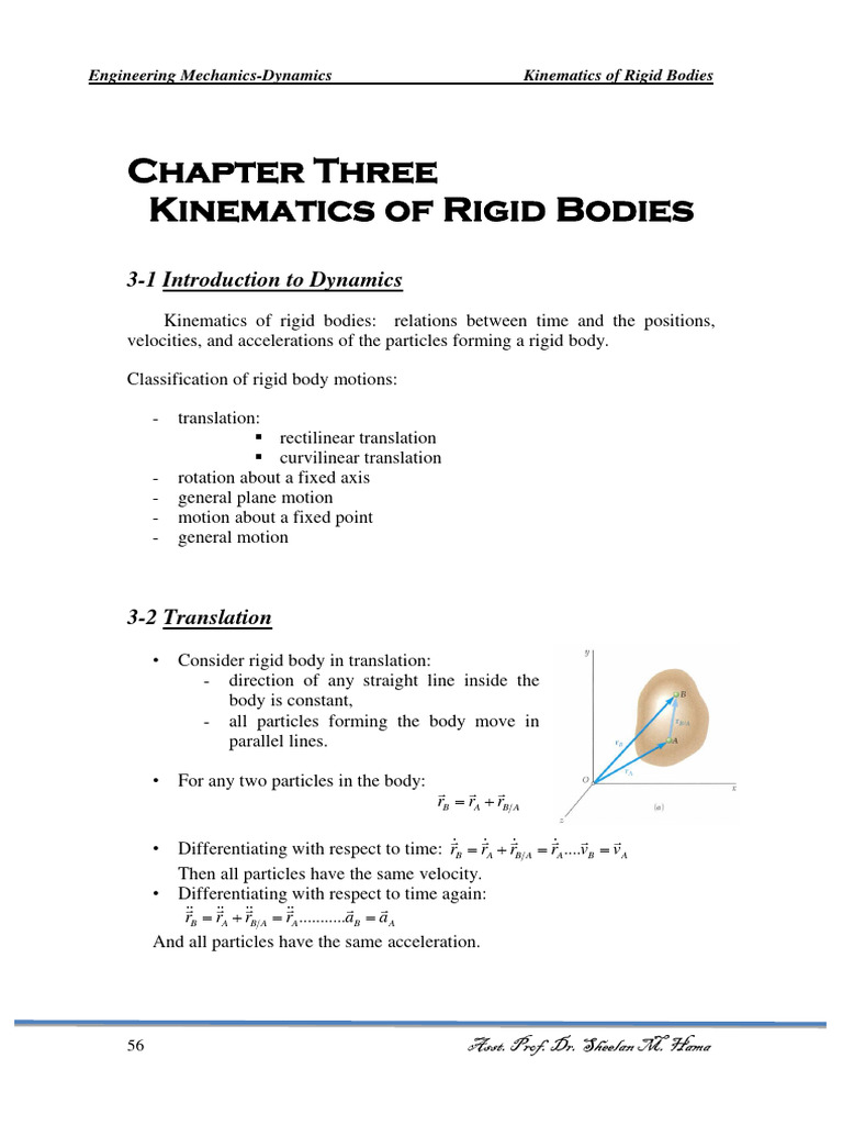 Chapter Three Kinematics of Rigid Bodies: 3-1 Introduction To Dynamics ...
