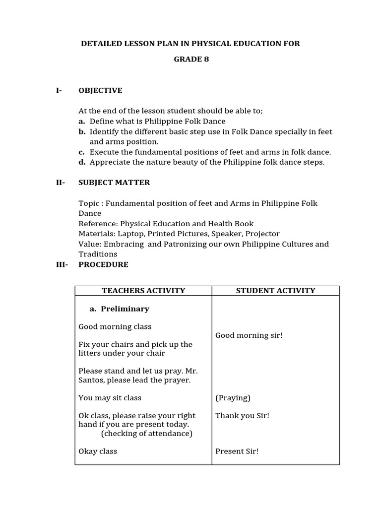 Philippine Folk Dance Lesson Plan | PDF | Dances | Foot
