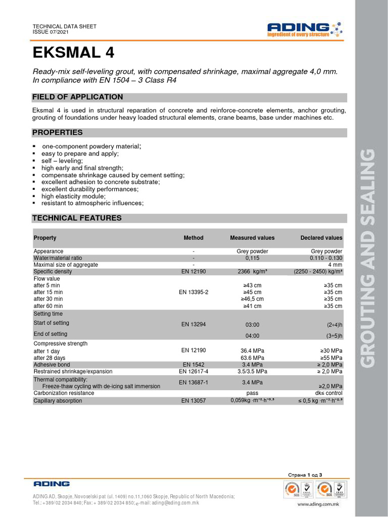 TDS - Eksmal 4 - EN | PDF | Concrete | Water
