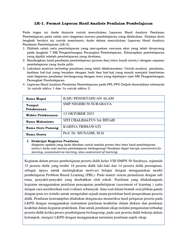Analisis Penilaian PBL IPA SMP Surabaya | PDF