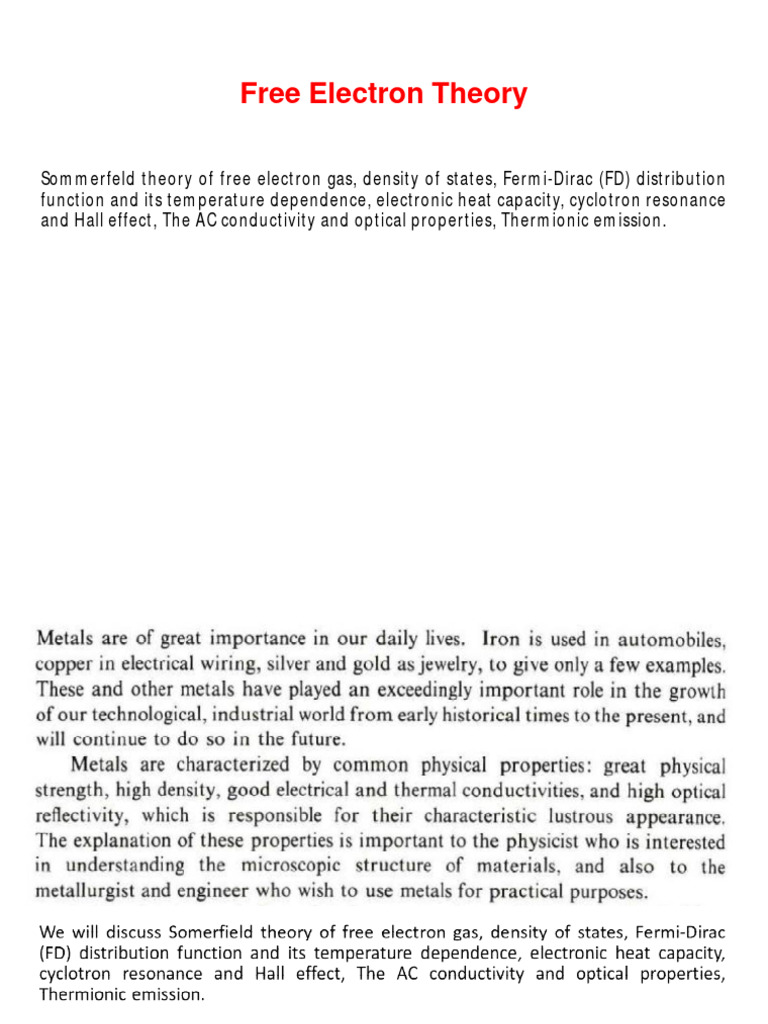 Free Electron Theory Overview | PDF | Electrical Resistivity And ...