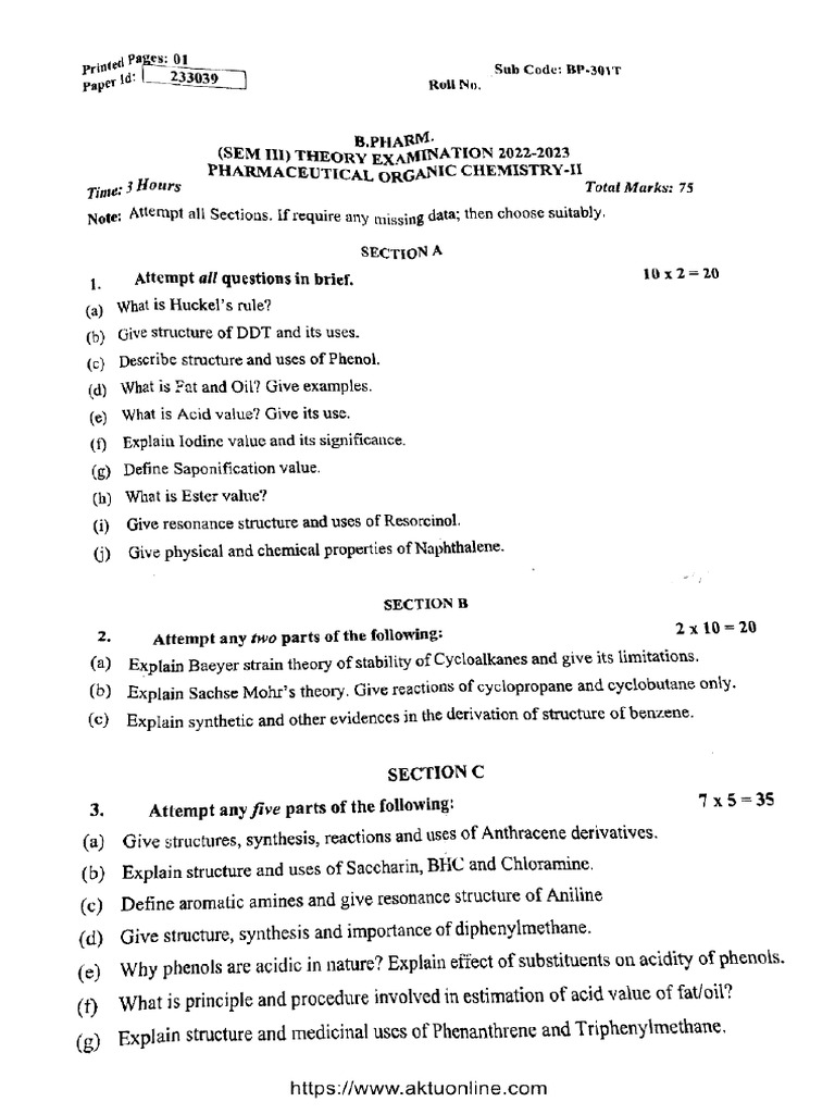 b. Pharm 3rd Semester Previous Year Question Paper | PDF | Solubility ...