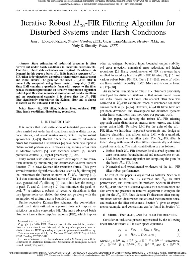 Iterative Robust H Infty Fir Filtering Algorithm For Disturbed Systems