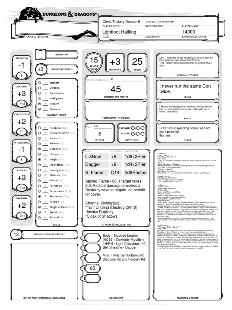 Halfling Trickery Cleric 6 | PDF