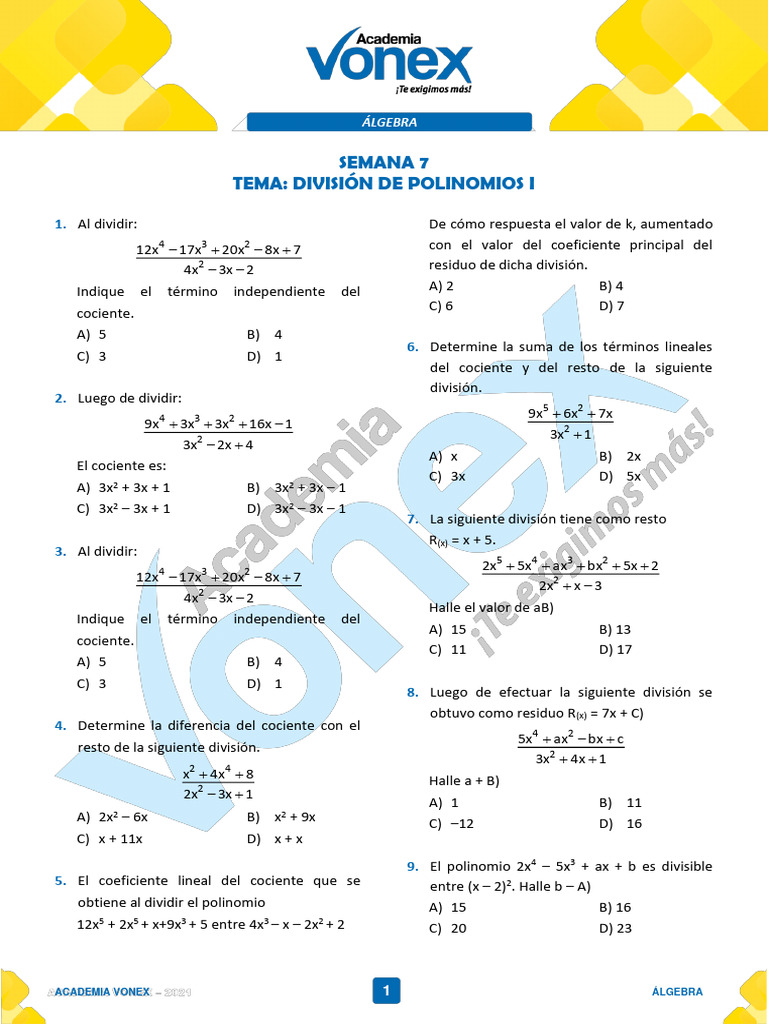 Algebra VC s7 | PDF | Álgebra | Matemáticas De La Computación